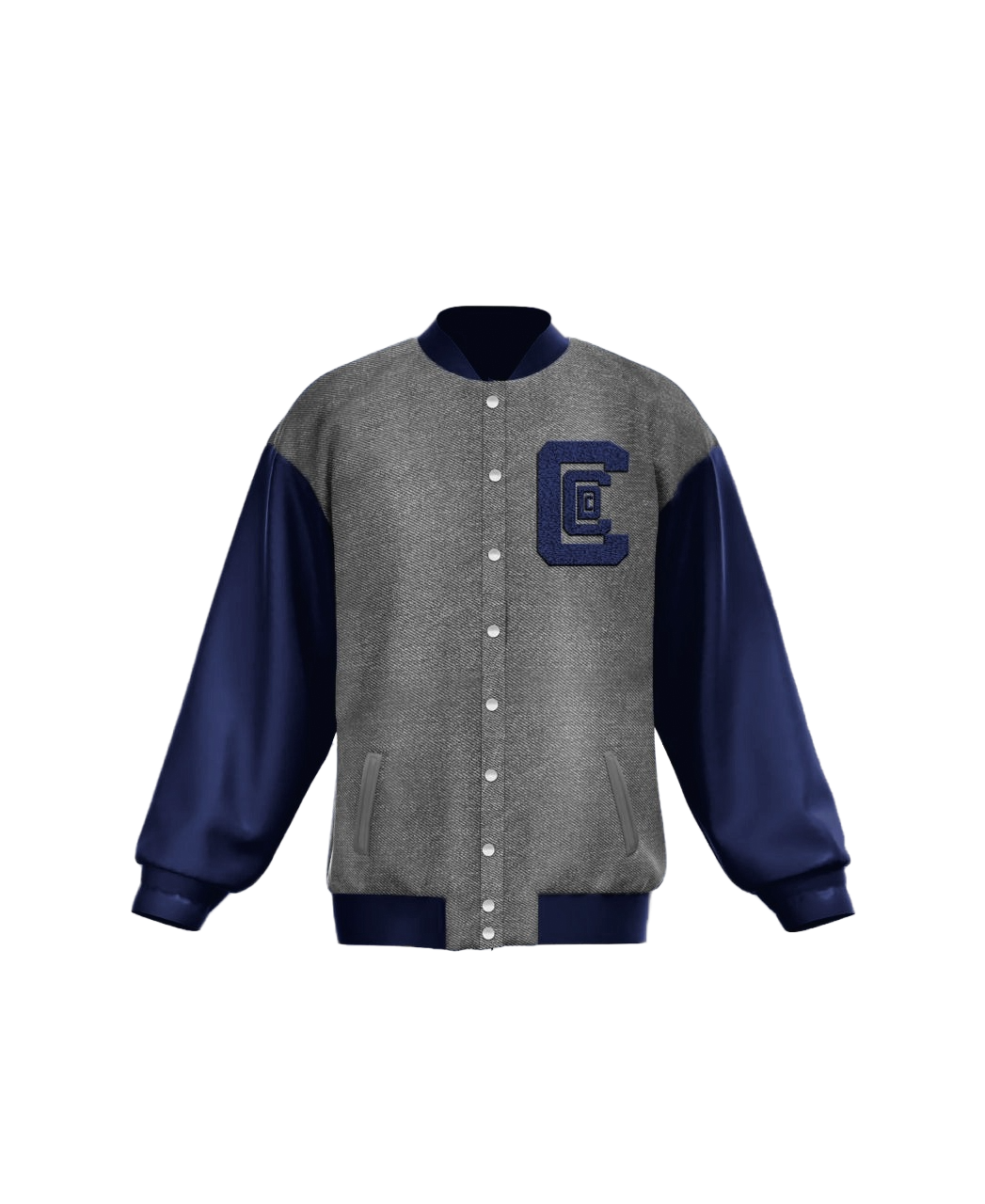 GT Gray and Blue Denim Varsity Jacket - Premium Athletic Style ...